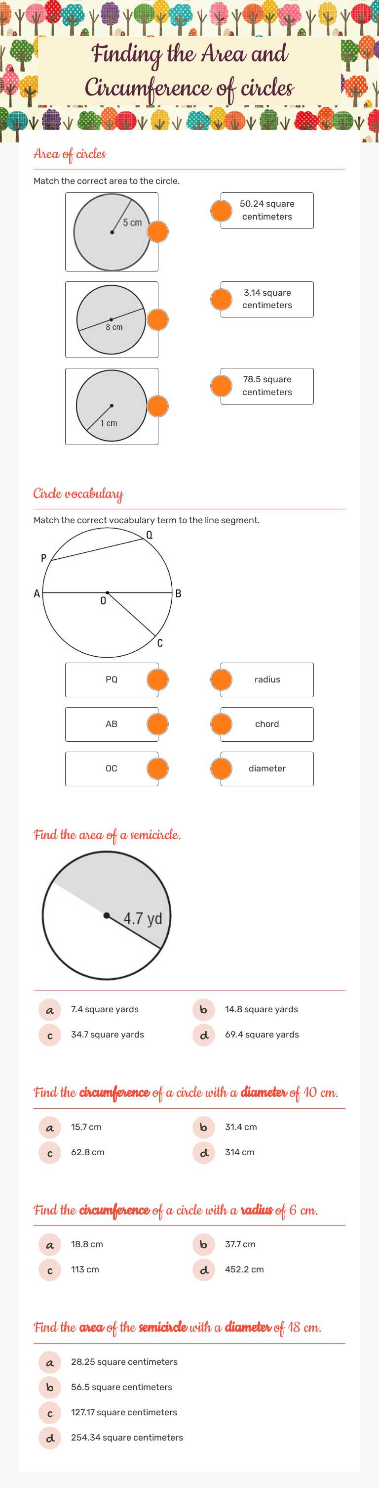 Finding the Area and Circumference of circles by Julie Norris ...