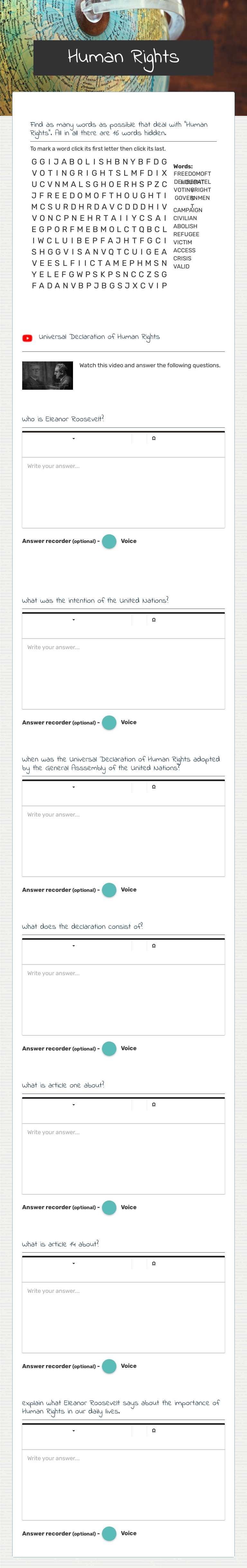 Human Rights by Berret Stegemann | Interactive Worksheet | Wizer.me