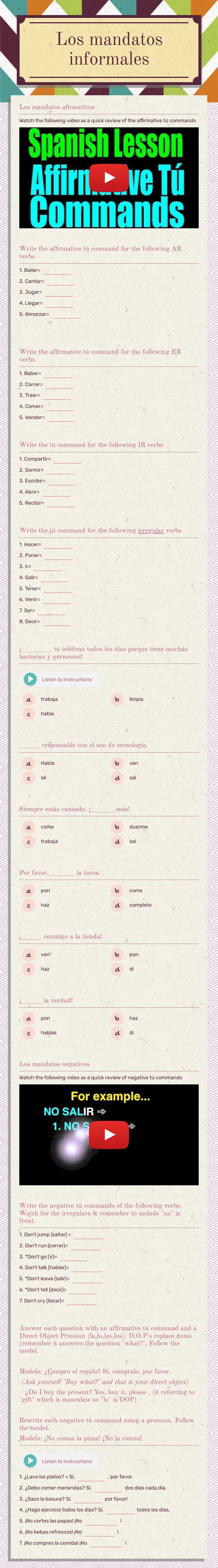 Master Spanish tú commands! Practice affirmative & negative forms ...