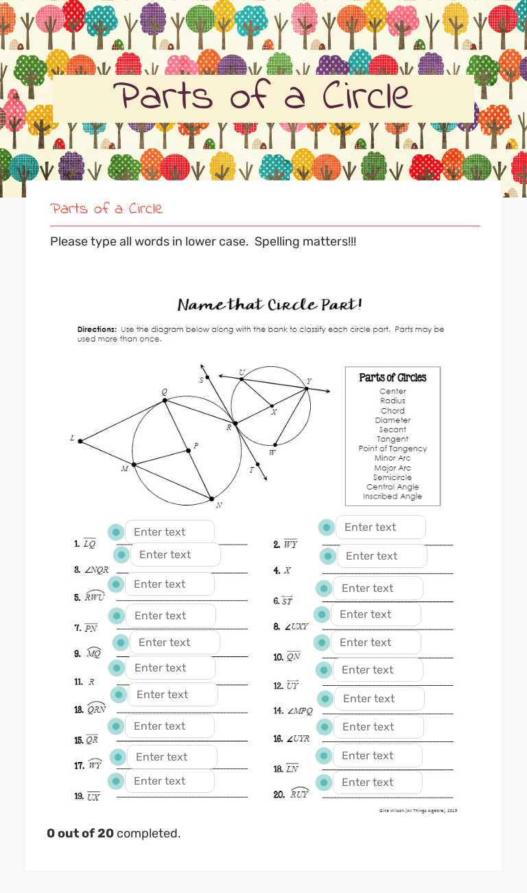 Parts of a Circle by Shannon Watts | Interactive Worksheet | Wizer.me