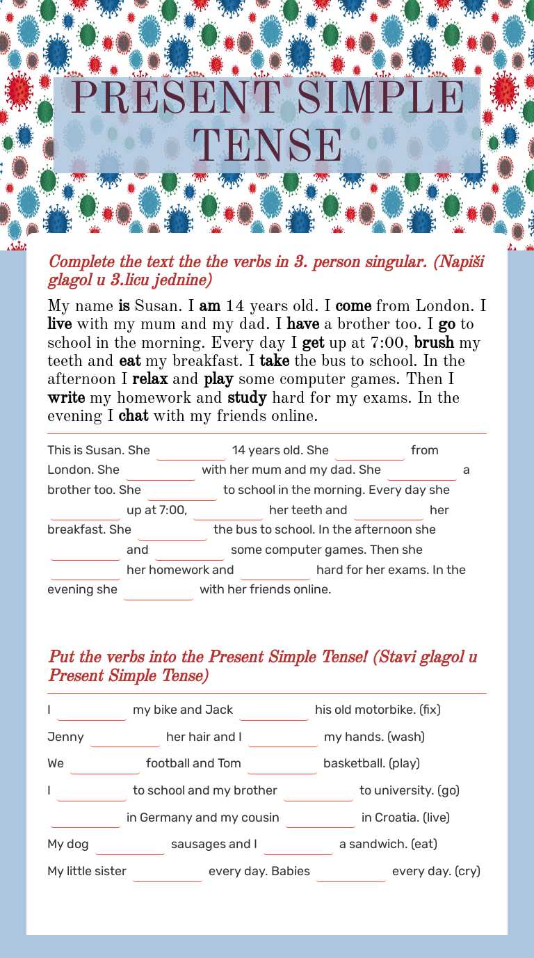 PRESENT SIMPLE TENSE by Karolina Dasović | Interactive Worksheet | Wizer.me