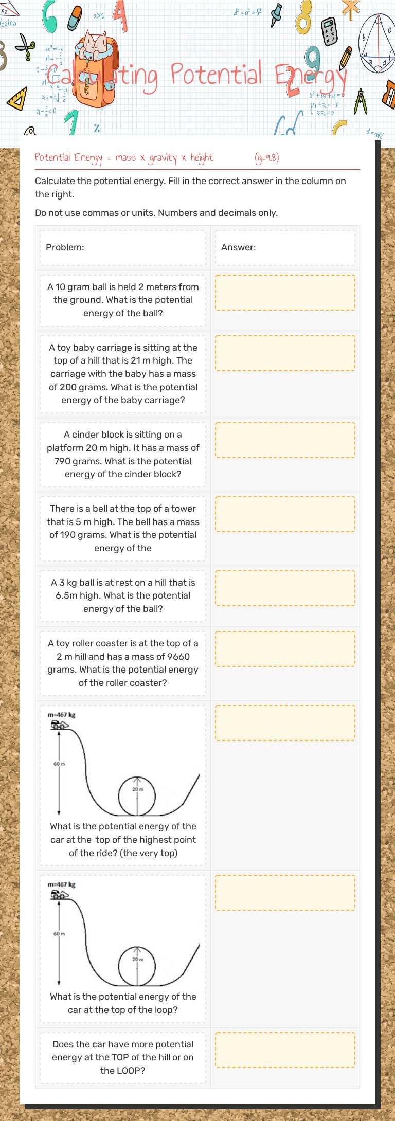 Calculate potential energy! Practice PE = mgh physics problems ...