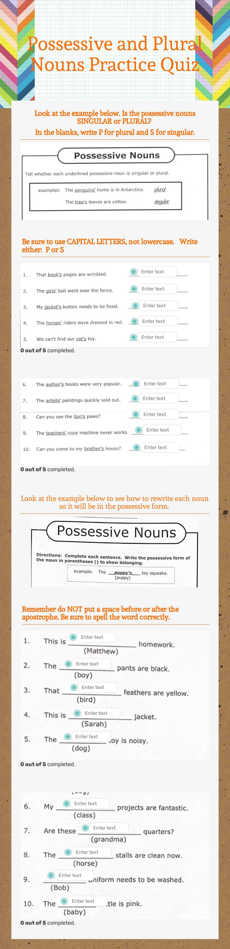 Possessive and Plural Nouns Practice Quiz by Jessica Catoggio ...