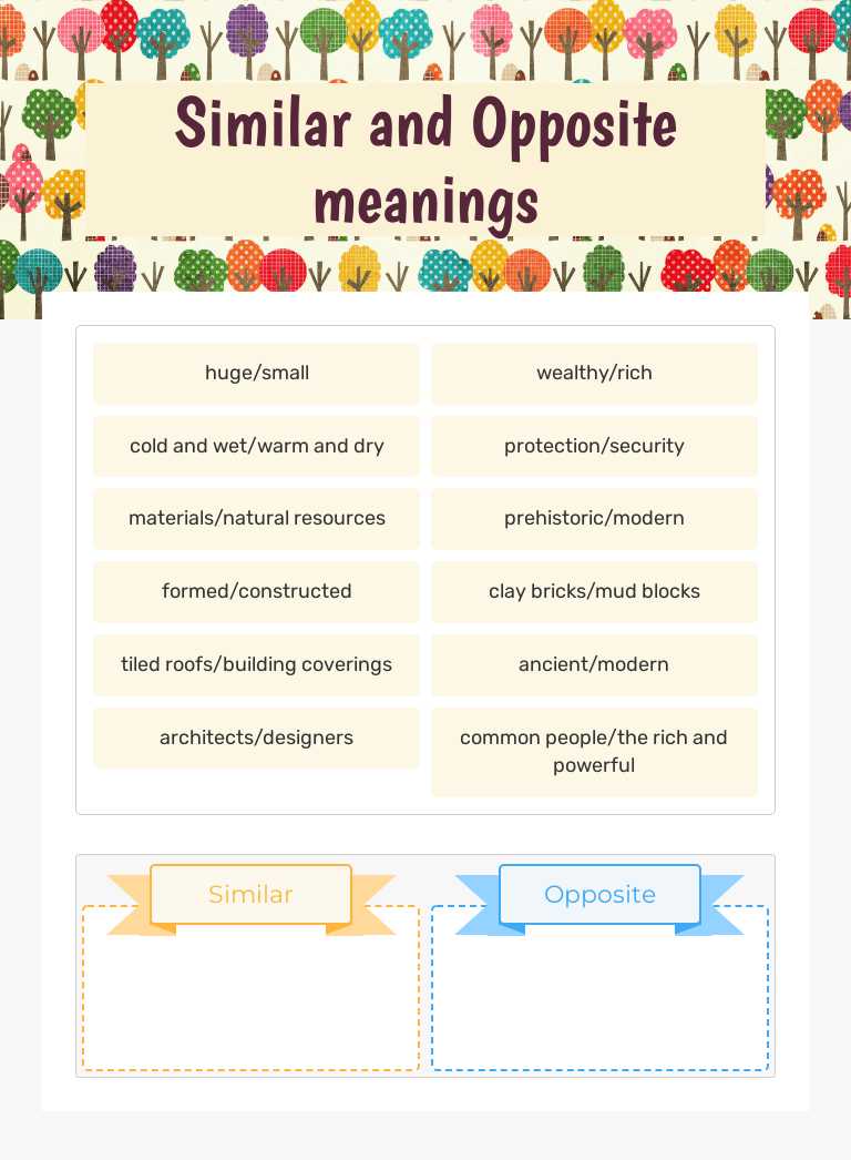 Similar and Opposite meanings by SONIA GONZALEZ | Interactive Worksheet ...