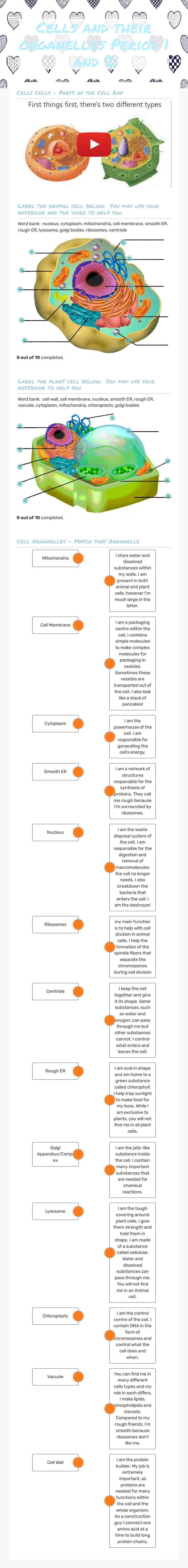 Explore cell organelles! Label diagrams and match functions for animal ...