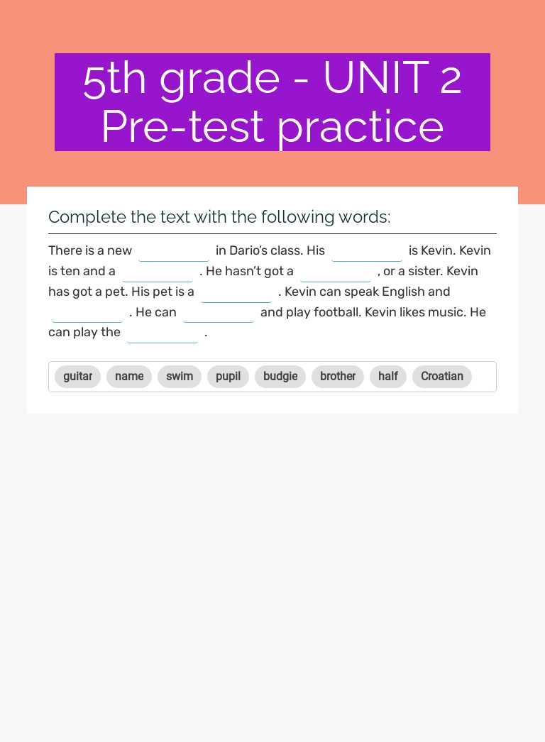 5th grade - UNIT 2 Pre-test practice by Nikolina Barbalić | Interactive ...