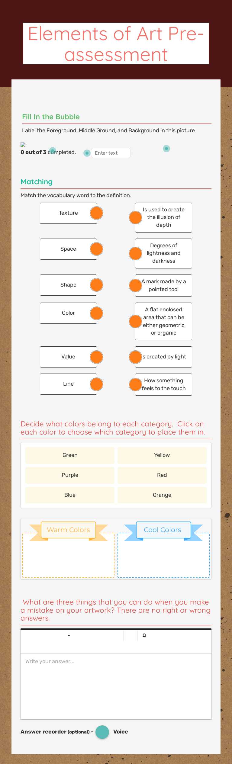 Elements of Art Pre-assessment by Julia Gagne | Interactive Worksheet ...