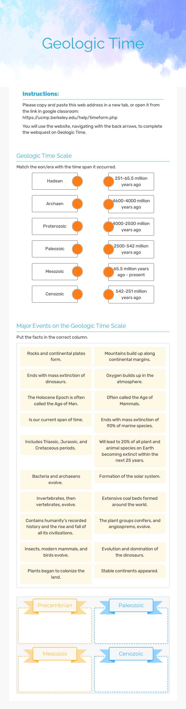 Geologic Time by Tammie Slate | Interactive Worksheet | Wizer.me