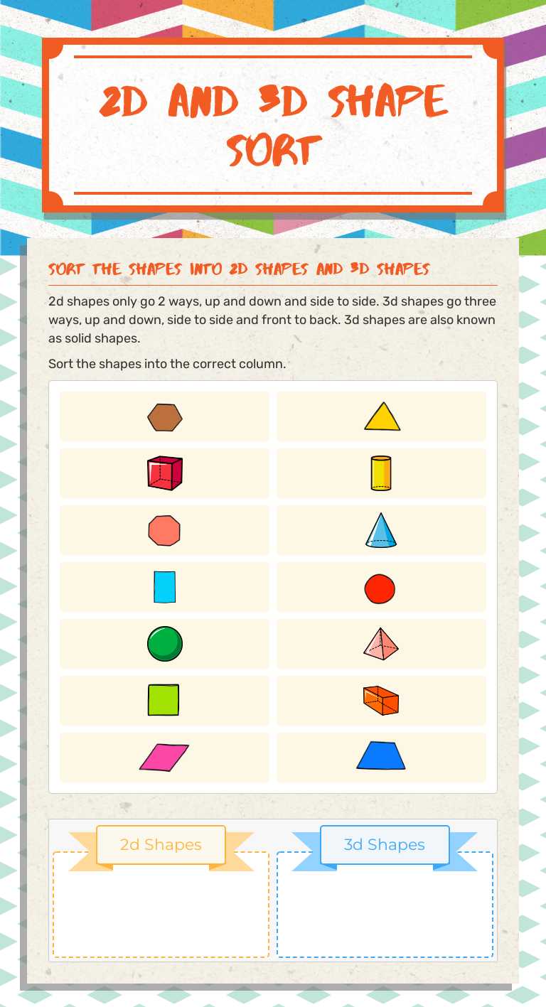 2d and 3d Shape Sort by Mariah Dolan | Interactive Worksheet | Wizer.me