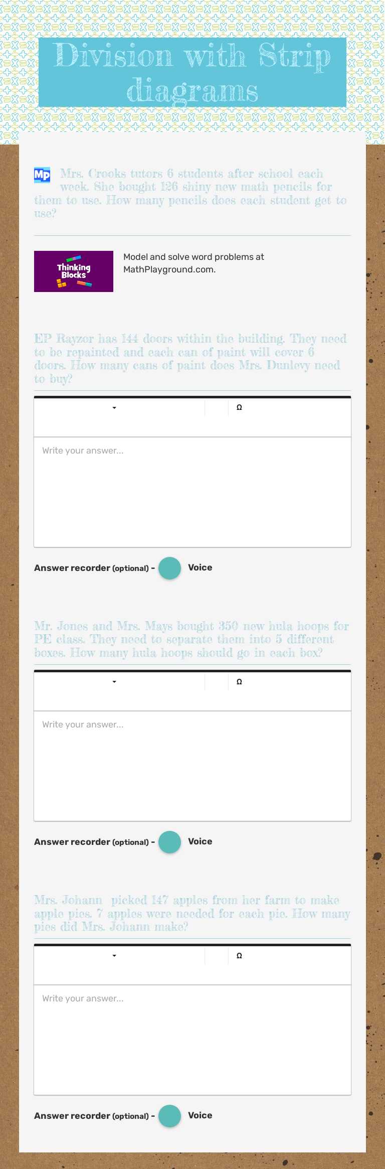 Division with Strip diagrams by Tolva Roberts | Interactive Worksheet ...