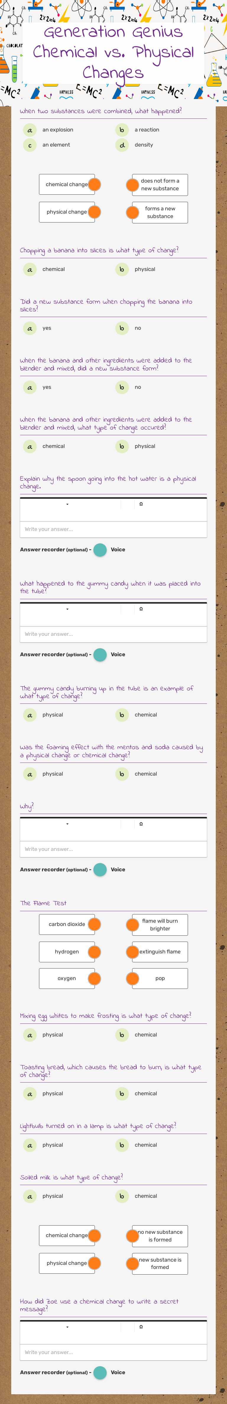 Differentiate chemical vs. physical changes! Practice identifying new ...