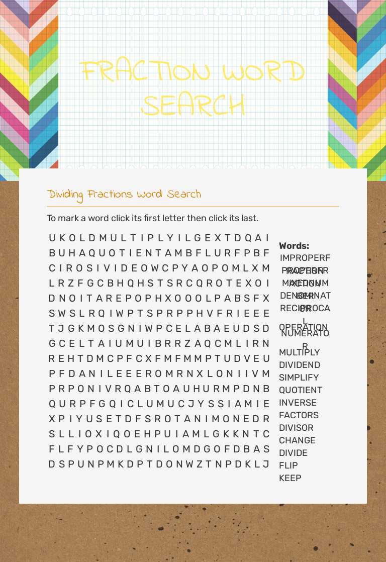 FRACTION WORD SEARCH by Chad Guimond | Interactive Worksheet | Wizer.me