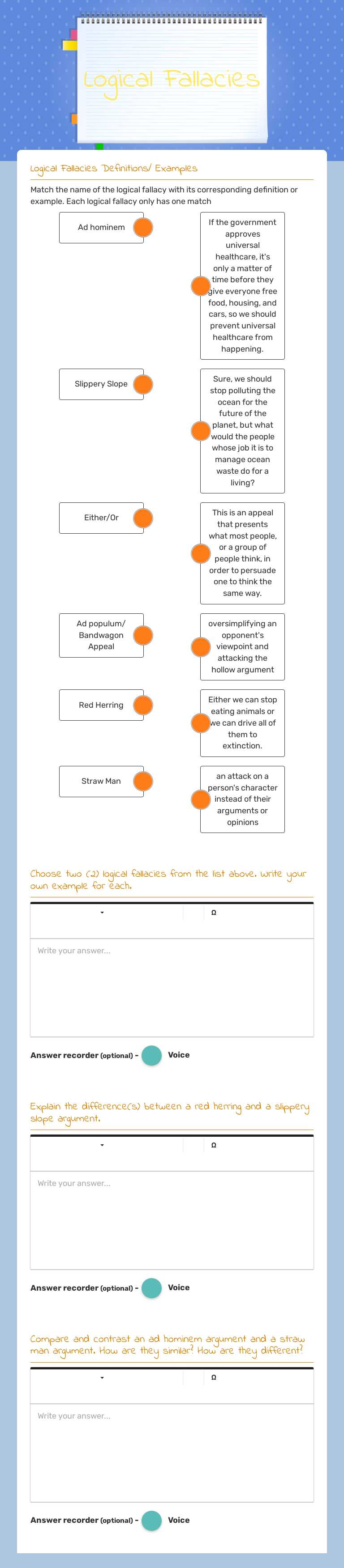 Logical Fallacies by Michelle Lemons | Interactive Worksheet | Wizer.me