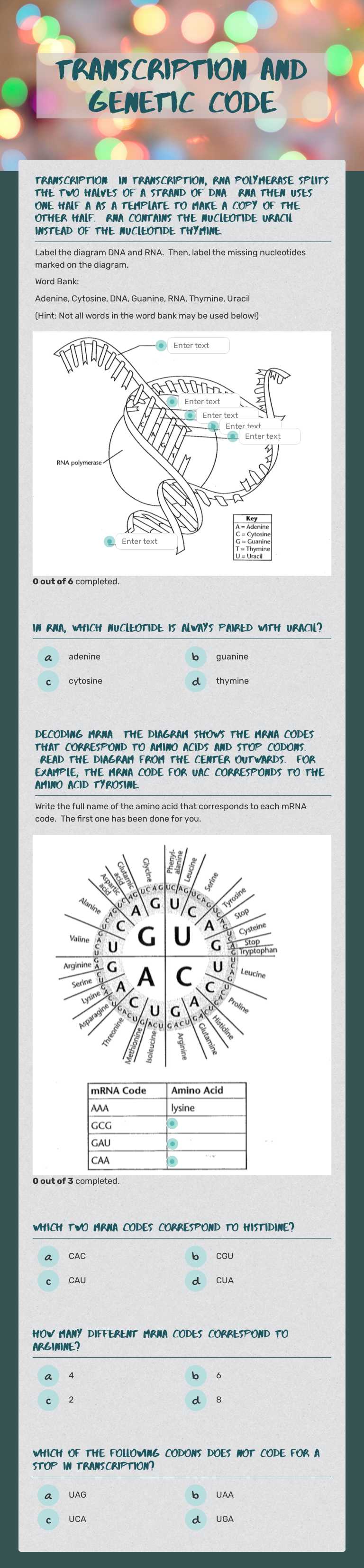 Transcription and Genetic Code by Cameron Good _ Staff - LeesvilleRdHS ...