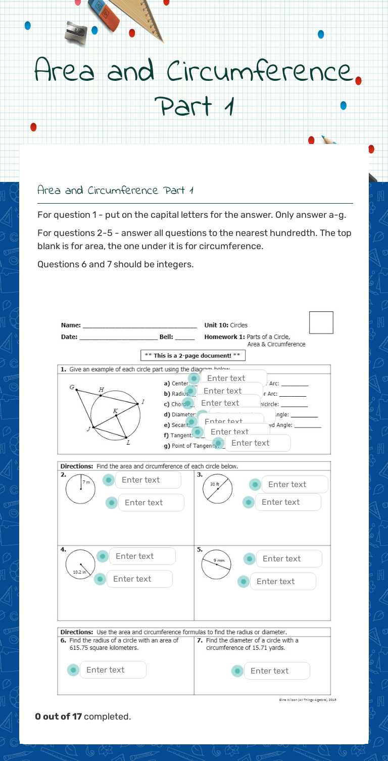 Area and Circumference Part 1 by Shannon Watts | Interactive Worksheet ...