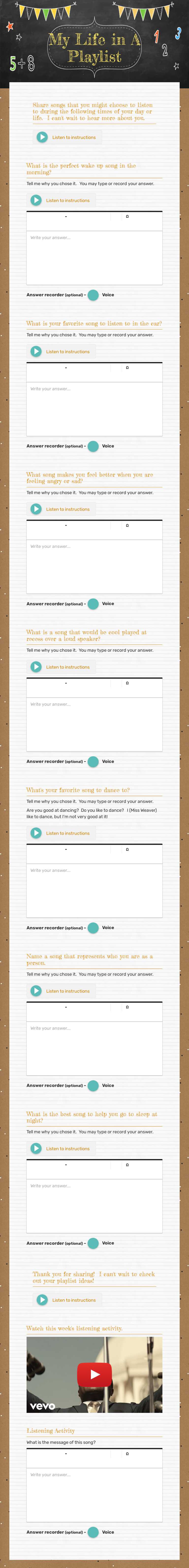 My Life in A Playlist by Megan Weaver | Interactive Worksheet | Wizer.me