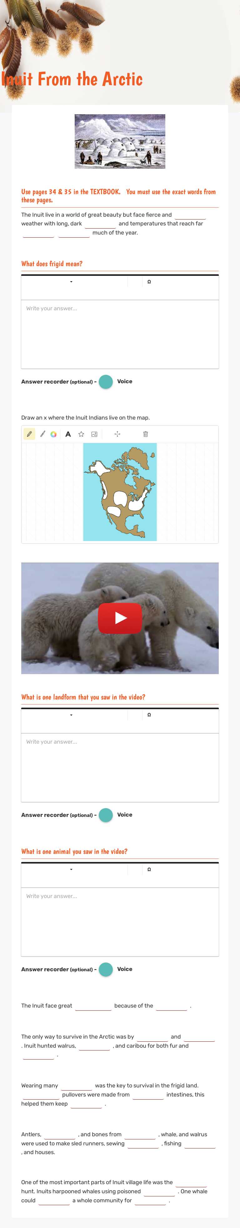 Inuit From the Arctic by RODNEY LEARY | Interactive Worksheet | Wizer.me