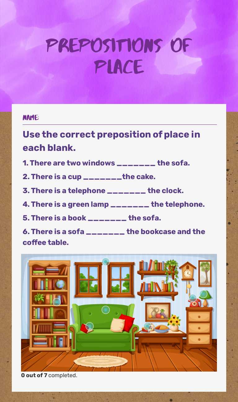 Prepositions of place by Tooba Bajwa | Interactive Worksheet | Wizer.me