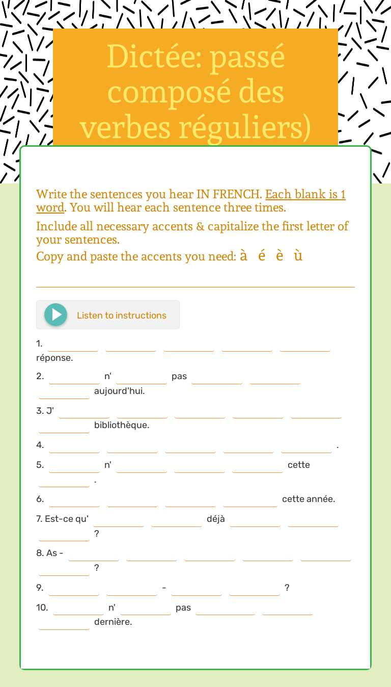 Dictée: passé composé des verbes réguliers) by Manda Clancy ...