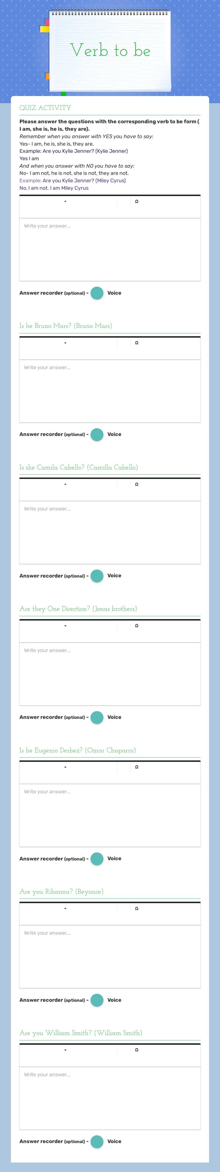 Verb to be by Teacher Kim | Interactive Worksheet | Wizer.me
