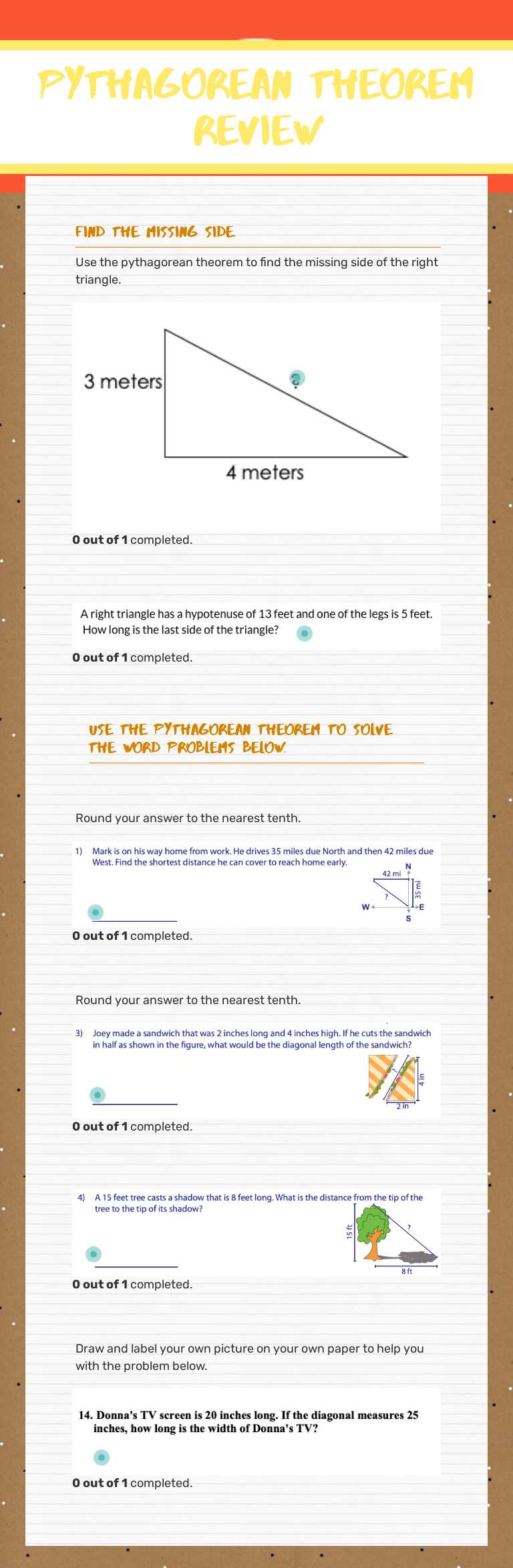 Pythagorean theorem review by Ronald Rossi | Interactive Worksheet ...