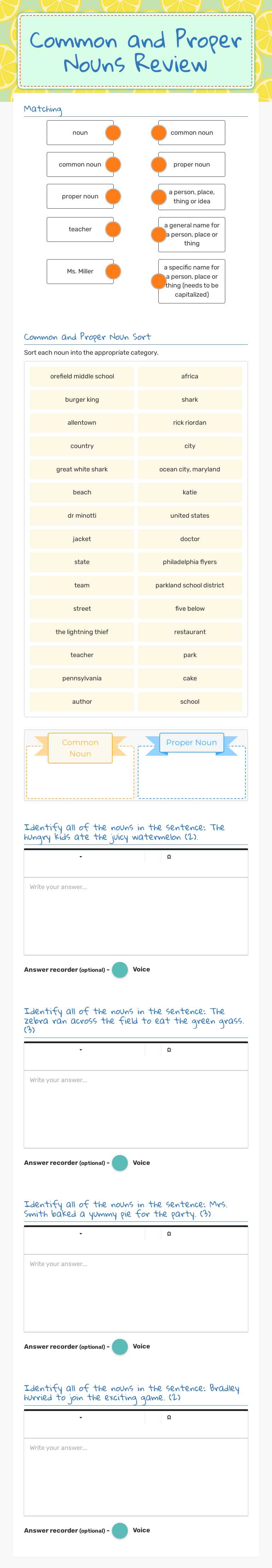 Common and Proper Nouns Review by angela miller | Interactive Worksheet ...