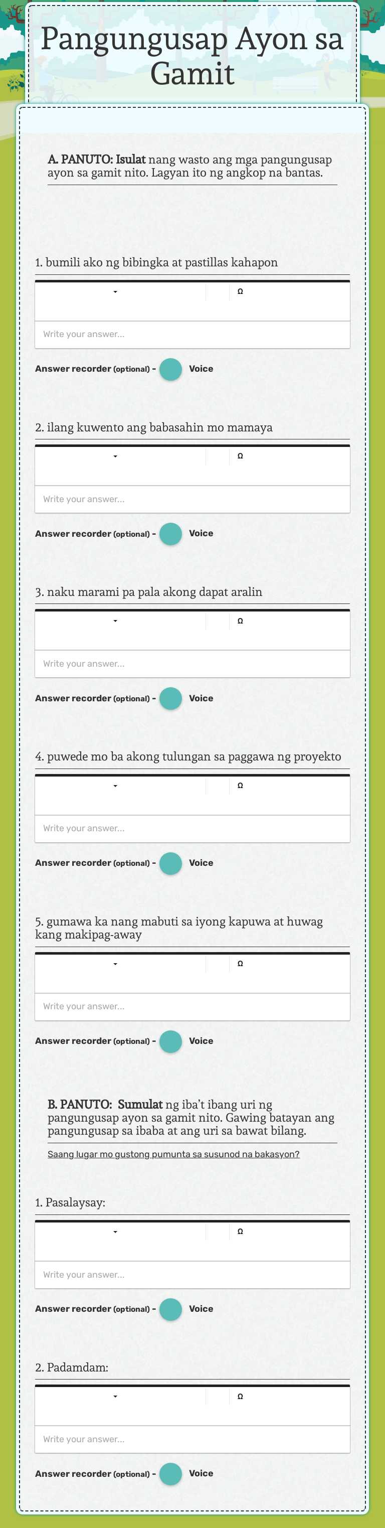 Pangungusap Ayon sa Gamit by ZerinaJoy Moya | Interactive Worksheet ...