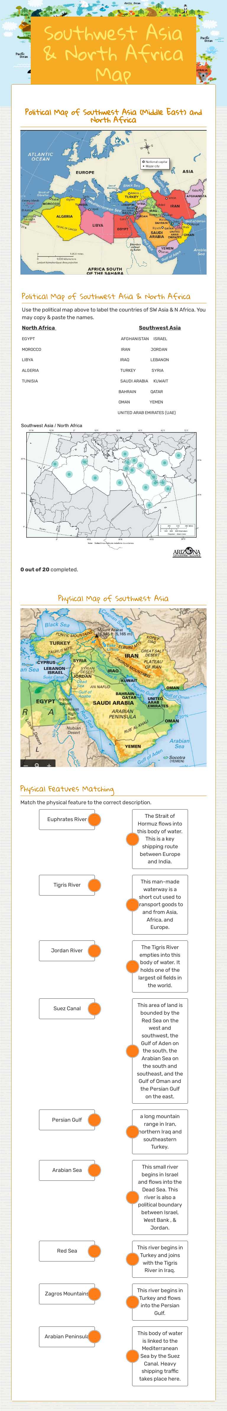 Map out Southwest Asia & North Africa! Label countries & match features ...