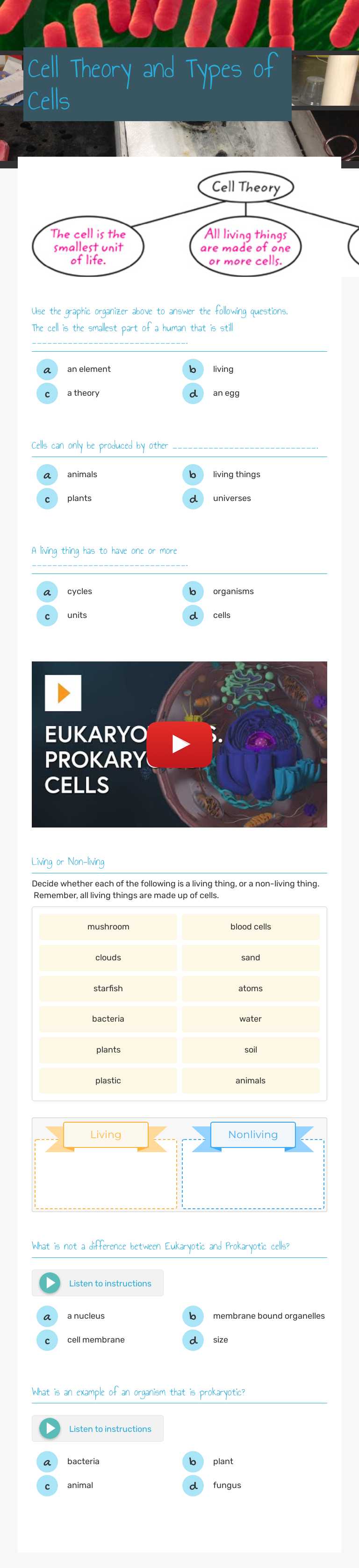 Cell Theory and Types of Cells by ALEXIS MORRIS | Interactive Worksheet ...