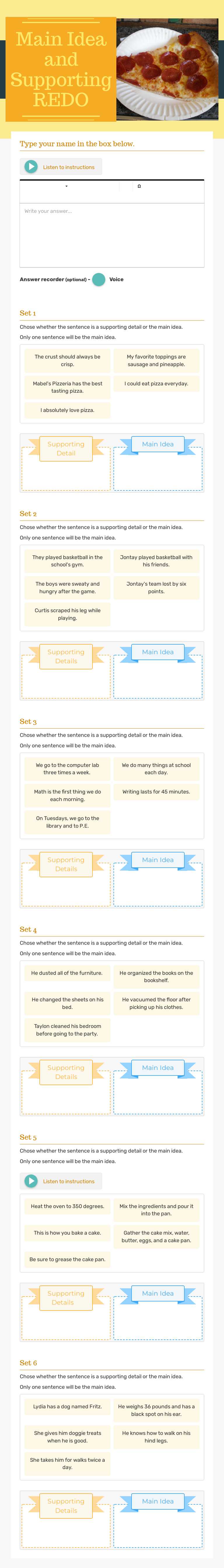 Main Idea and Supporting REDO by Emily Thomas | Interactive Worksheet ...