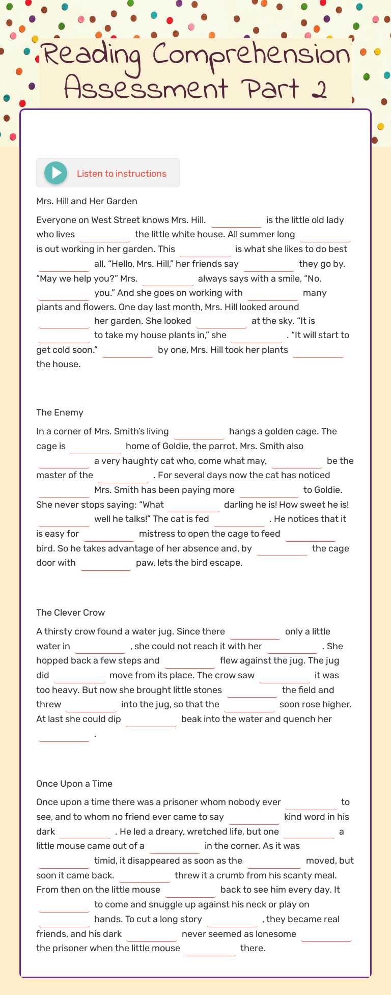 Reading Comprehension Assessment Part 2 by Rachel Wilkerson ...