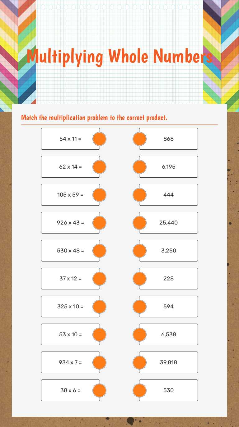Master multiplying whole numbers! Practice math problems and match ...