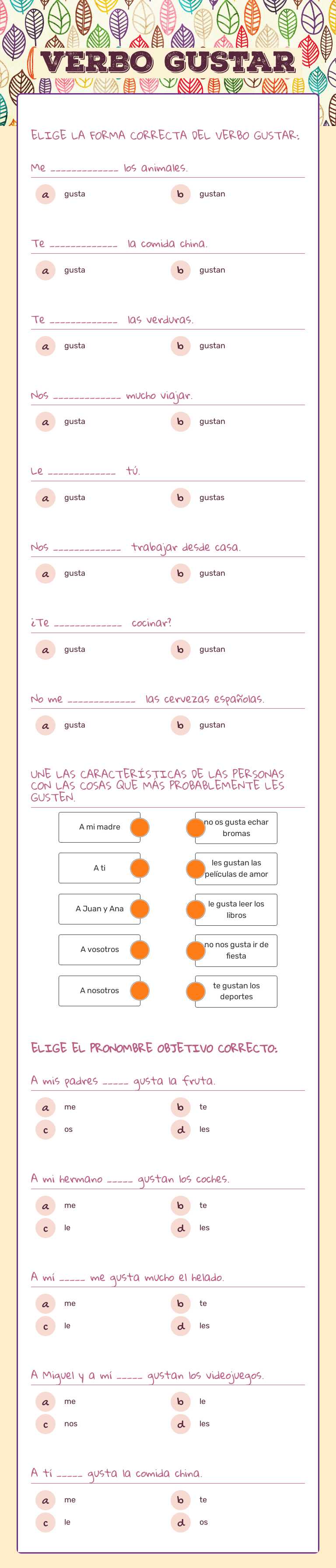 VERBO GUSTAR by Dubravka Zakarija Bračić | Interactive Worksheet | Wizer.me