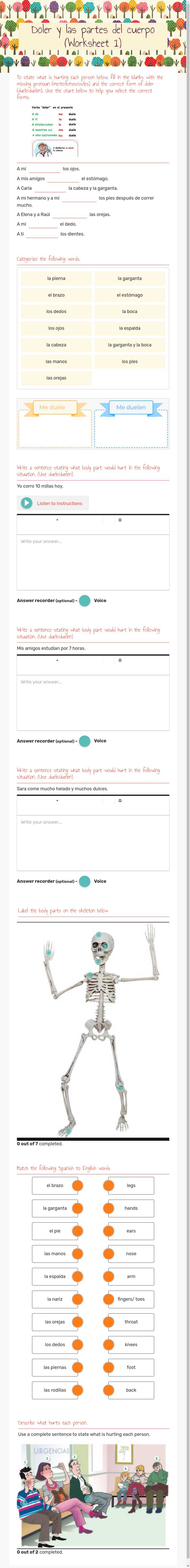 Doler y las partes del cuerpo (Worksheet 1) by Maria Lopez ...