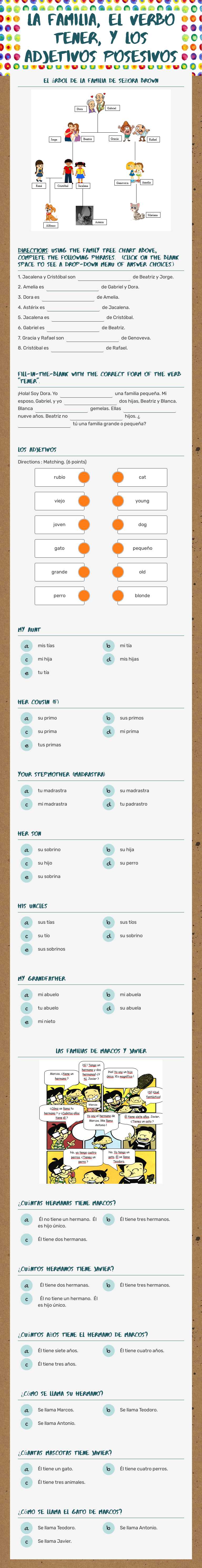 Master Spanish family terms, 'tener', and possessives! Fun worksheet ...