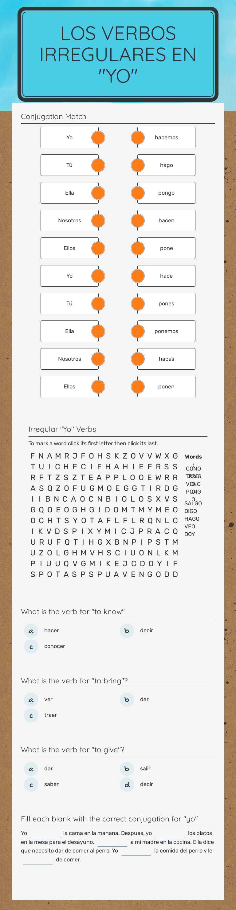 Los Verbos Irregulares en "Yo" by Linda Szwabowski | Interactive ...