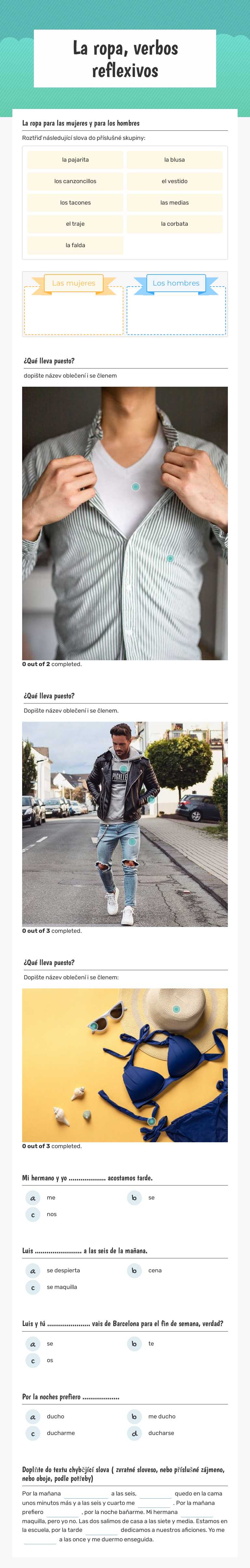 La ropa, verbos reflexivos by Kateřina Dimmerová | Interactive ...