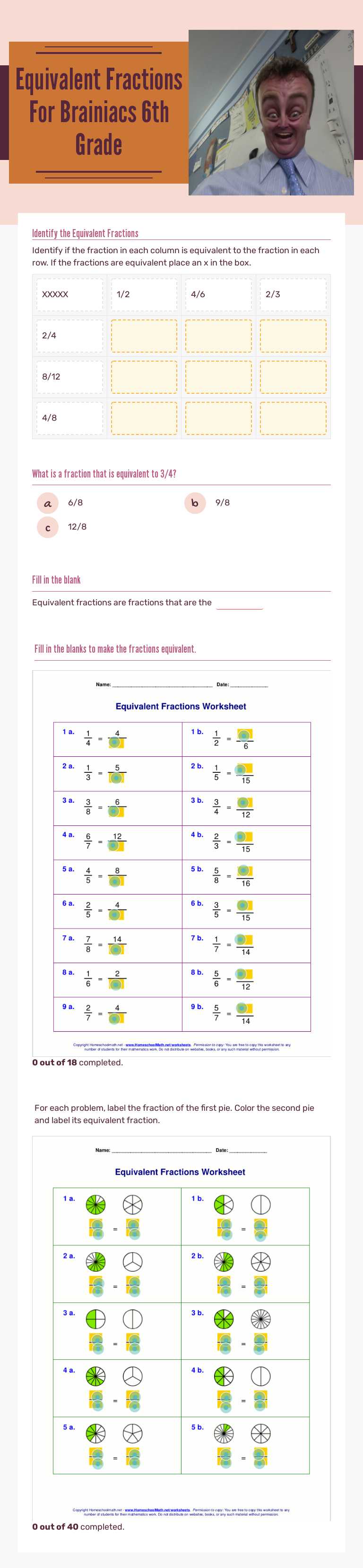 Equivalent Fractions For Brainiacs 6th Grade by Michele Douglass ...