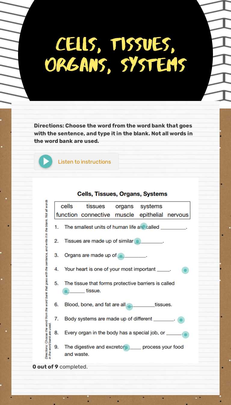Cells, Tissues, Organs, Systems by Ericka Davis | Interactive Worksheet ...