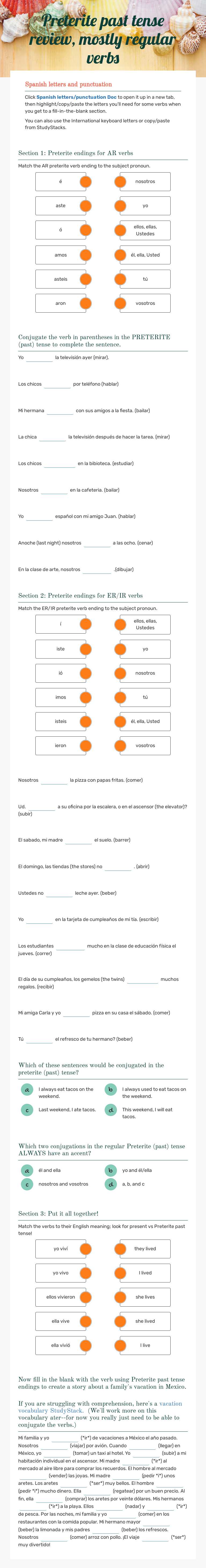 Ace Spanish preterite past tense! Review regular verbs with fun ...