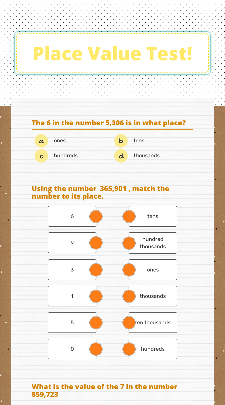 Place Value Test! | Interactive Worksheet by Susan Smelley | Wizer.me