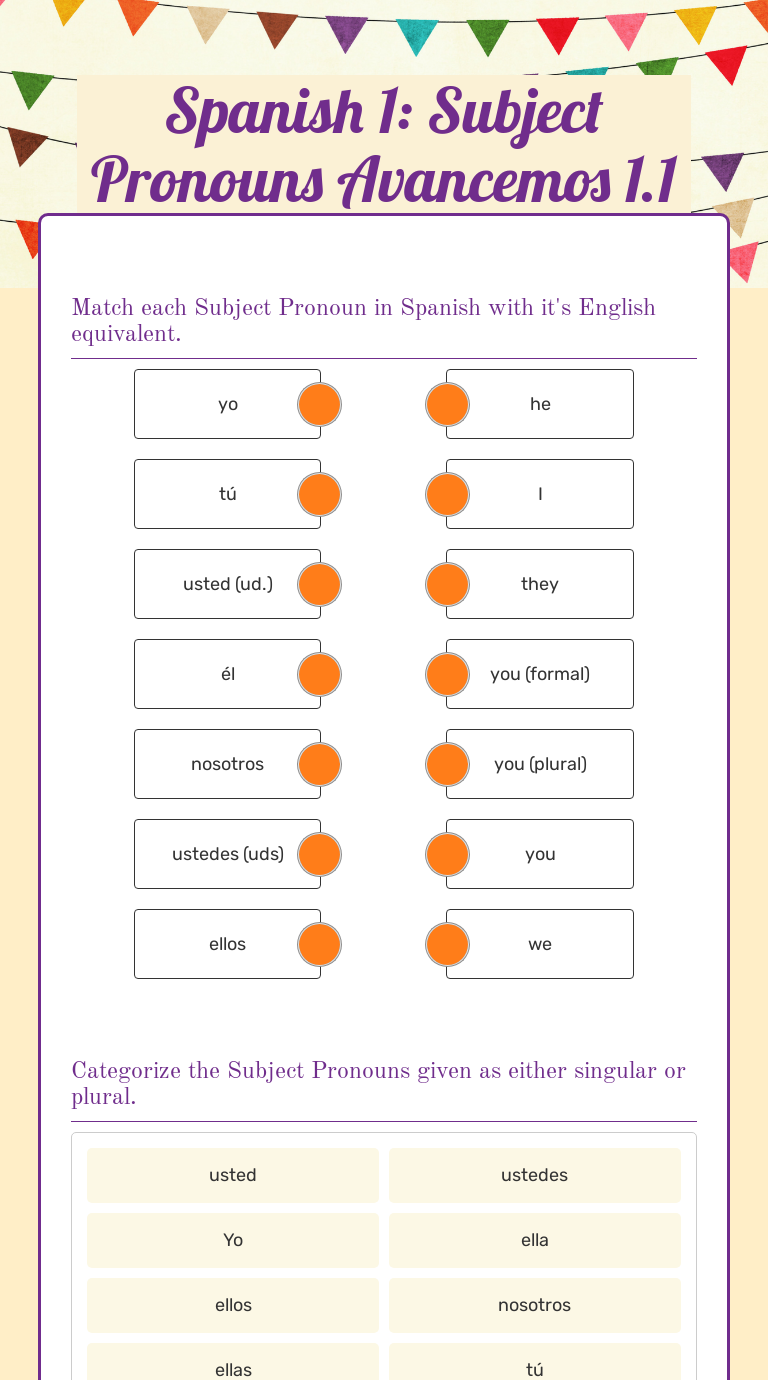 Spanish Subject Pronouns Worksheet