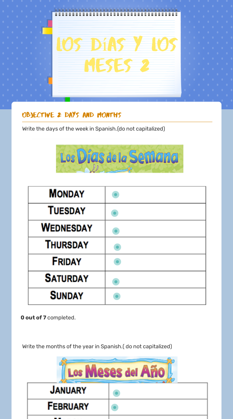 Los días y los meses 2 | Interactive Worksheet by LEONE MARIA | Wizer.me