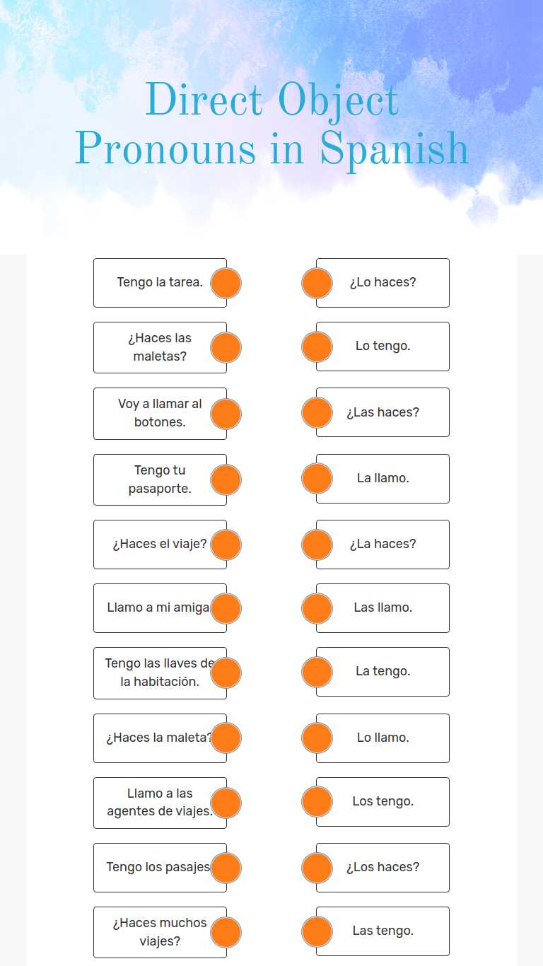 Direct Object Pronouns in Spanish worksheet