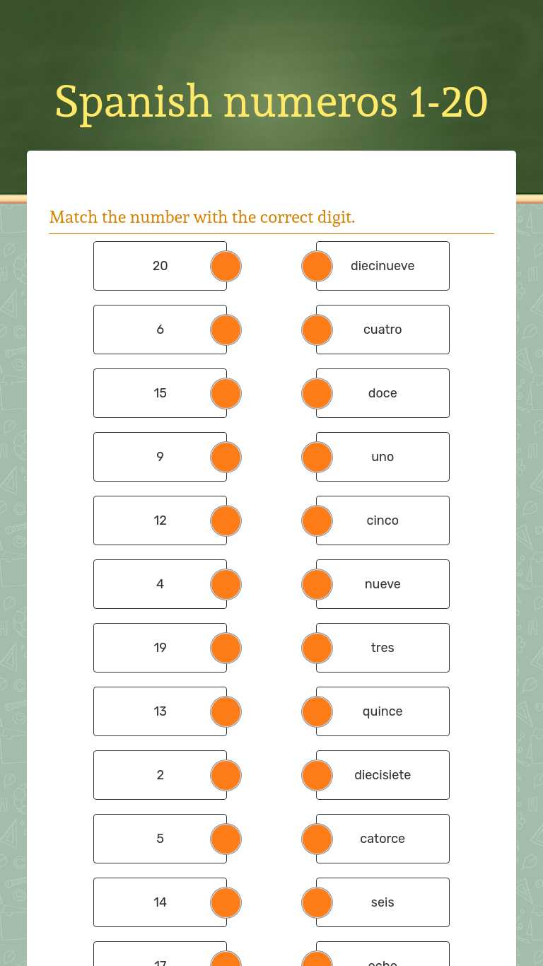 Spanish numeros 1-20 worksheet