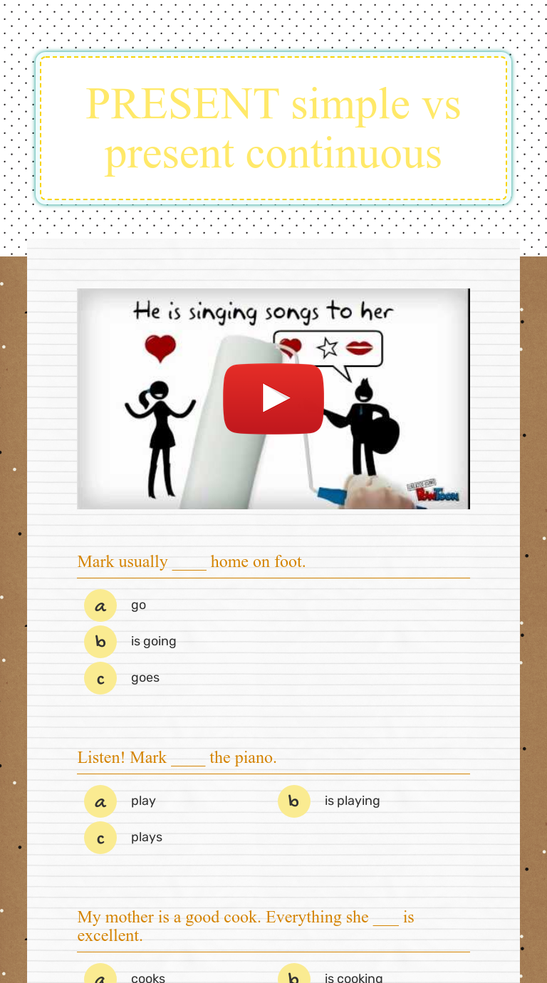 Present Simple Versus Present Continuous Interactive Worksheet