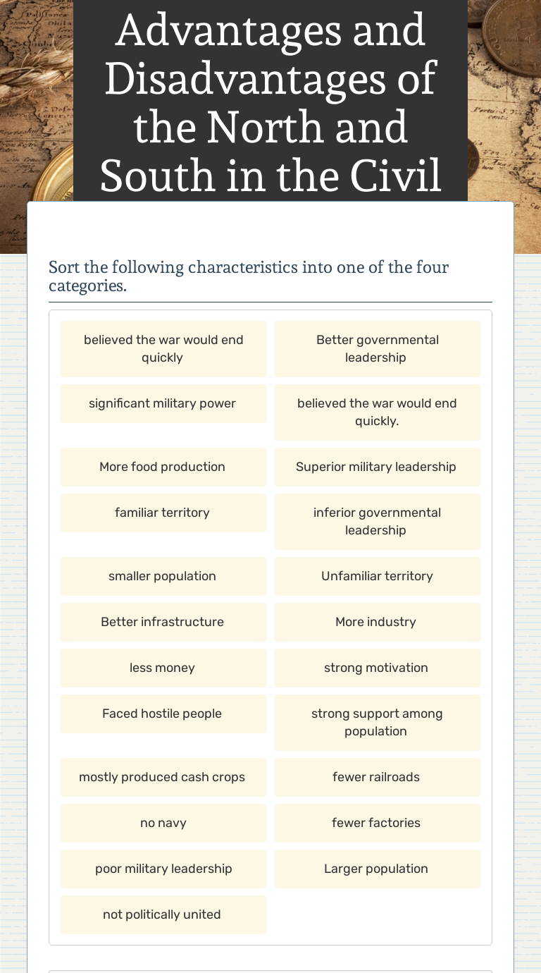 Civil War North And South Advantages