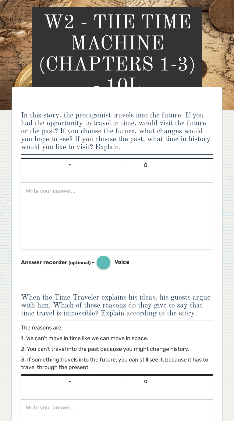 W2 - THE TIME MACHINE (CHAPTERS 1-3) - 10L | Interactive Worksheet by ...
