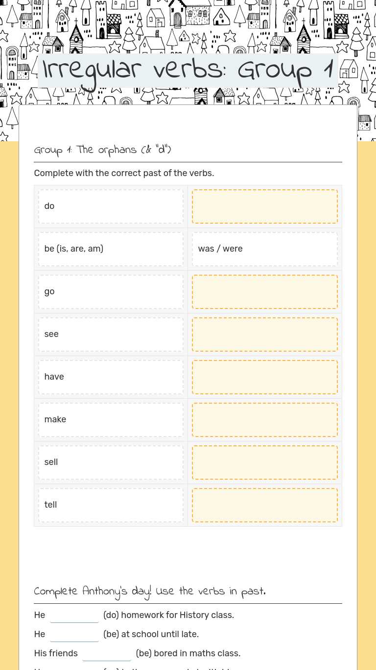 Irregular verbs: Group 1 worksheet