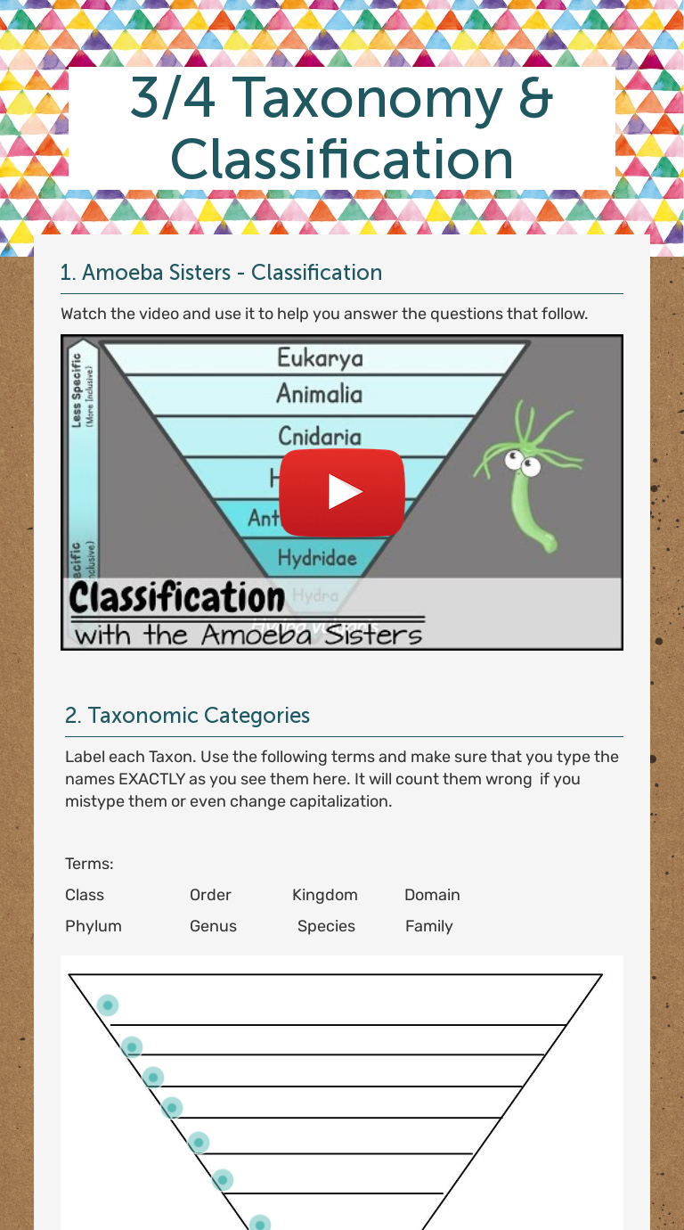 3/4 Taxonomy & Classification | Interactive Worksheet by Kassandra Pena ...